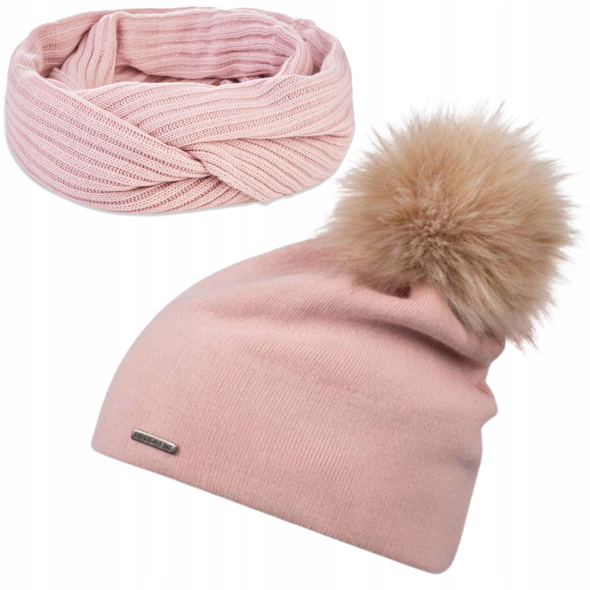 Set caciula si fular dama Brodrene, Acril, Roz deschis - eMAG.ro