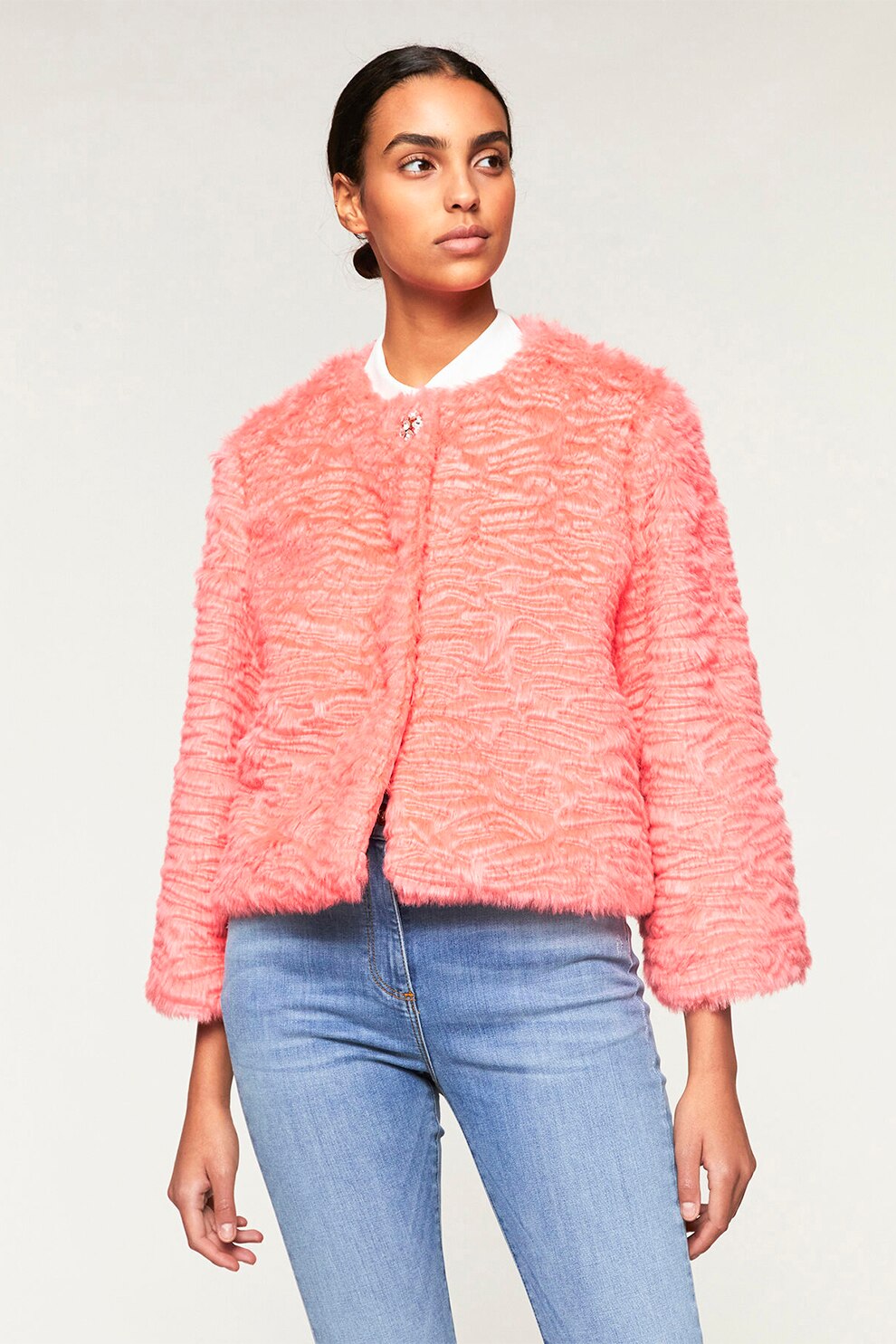 Motivi, Jacheta de blana sintetica, Roz, 32 - eMAG.ro