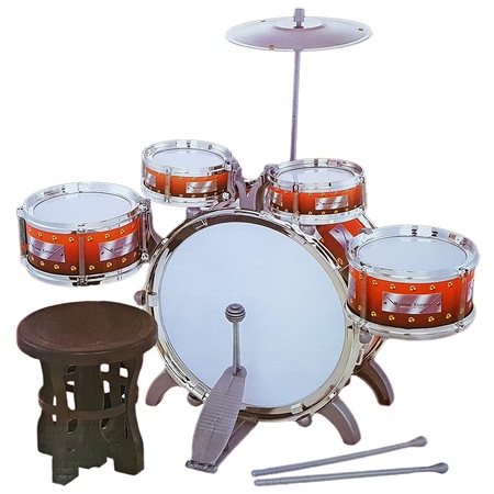 Set de tobe pentru copii ISP "Likesmart Jazz", 57x40x50 cm, 5 tobe, scaunel, 2 bete, 1 talger, 9 ...