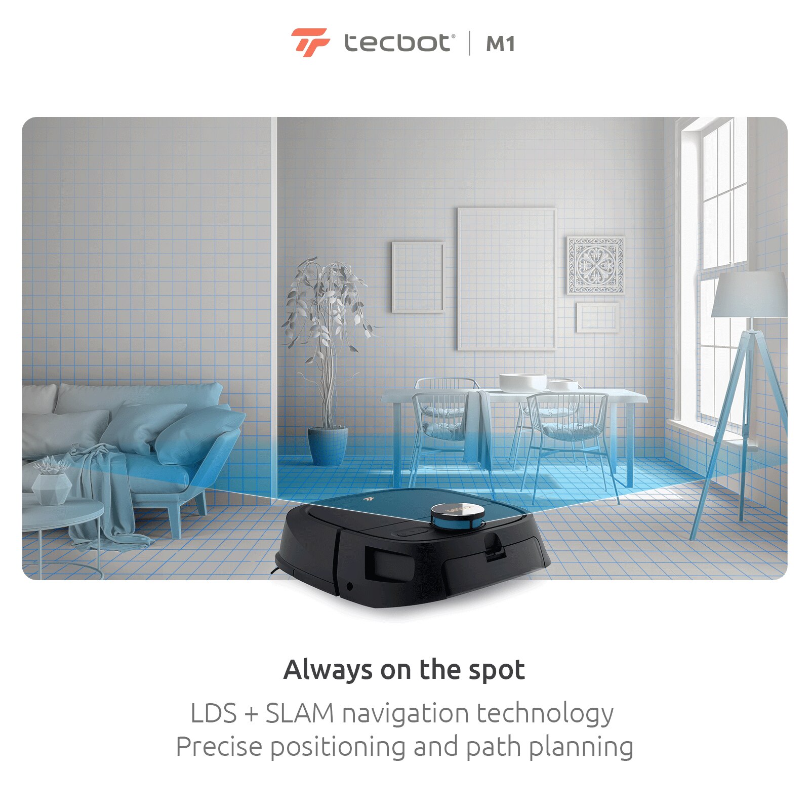 Robotporszívó Tecbot M1, Öntisztító emelőmosó, Porszívó és felmosó, Nedves és száraz tisztítás ...