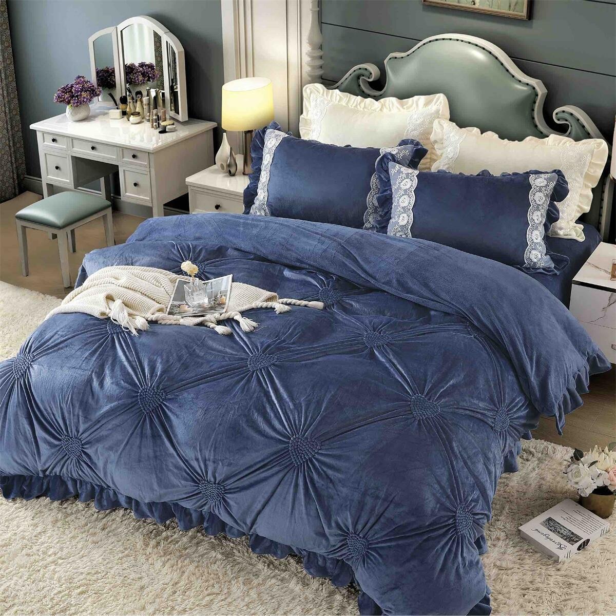 Lenjerie de pat dublu, din catifea, 4 piese, CATI2-7, bleumarin, 230 x ...