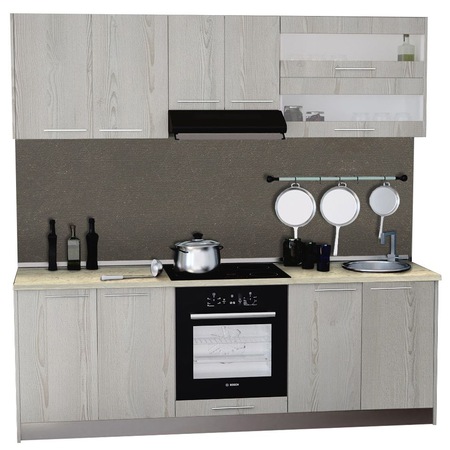 Set Bucatarie DOMINO 03 220cm, Fronturi PAL Pin Alb 08, Blat Niagara ...