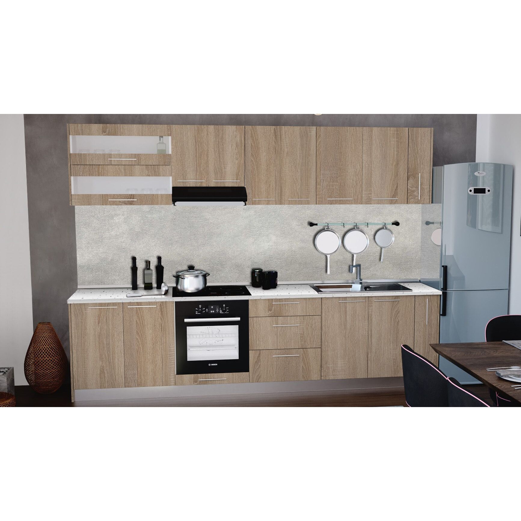 Set Bucatarie DOMINO 07 300cm, Fronturi PAL Sonoma 1, Blat Andromeda ...