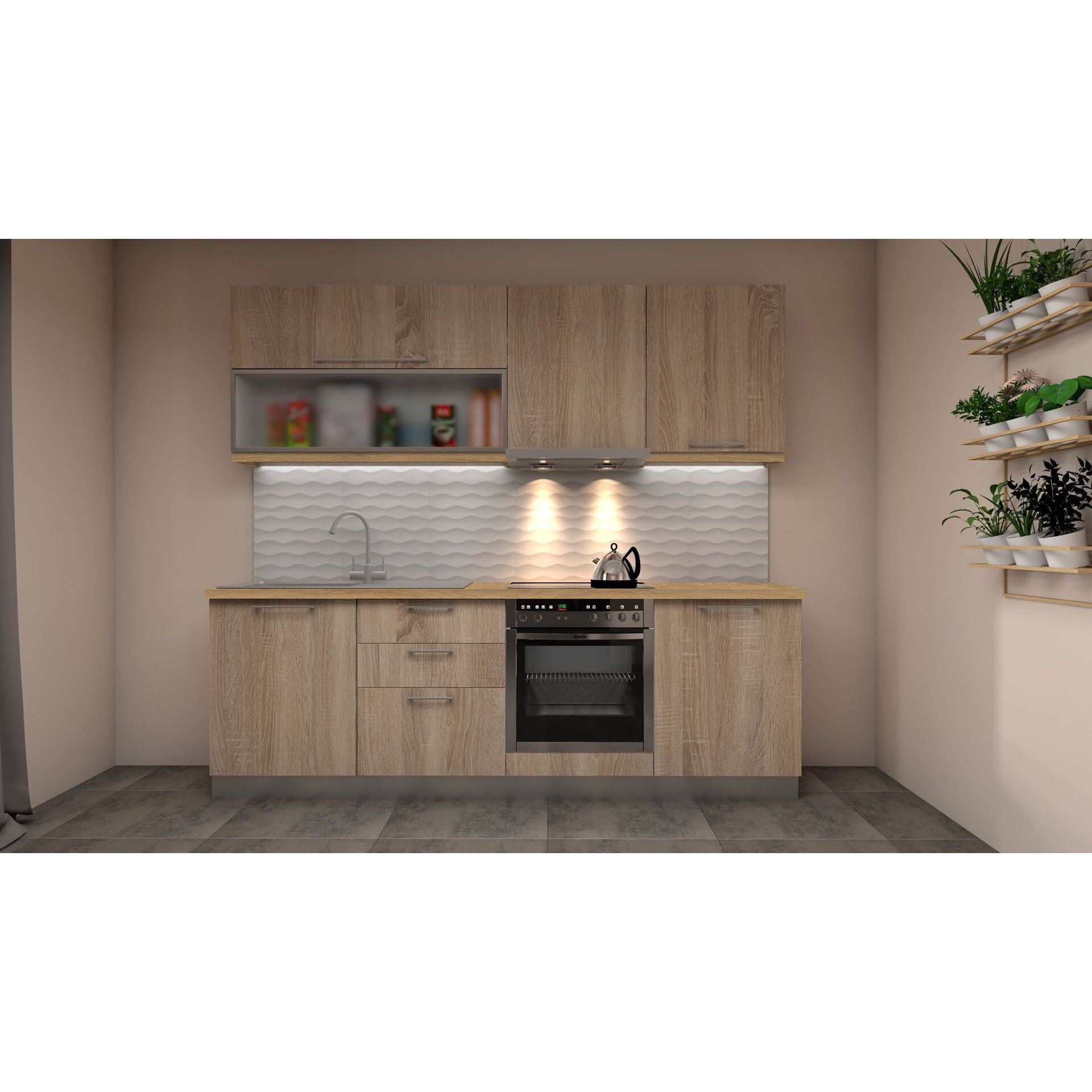 Set Bucatarie CHARM 04 240cm, Fronturi PAL Sonoma 1, Blat Stejar Piatra ...