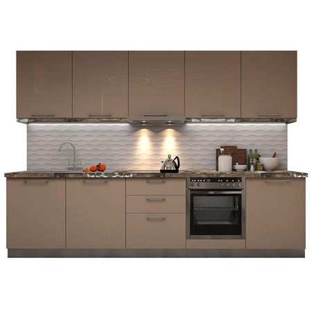 Set Bucatarie CHARM 06 300cm, Fronturi MDF Lucios Capucino, Blat Pin ...