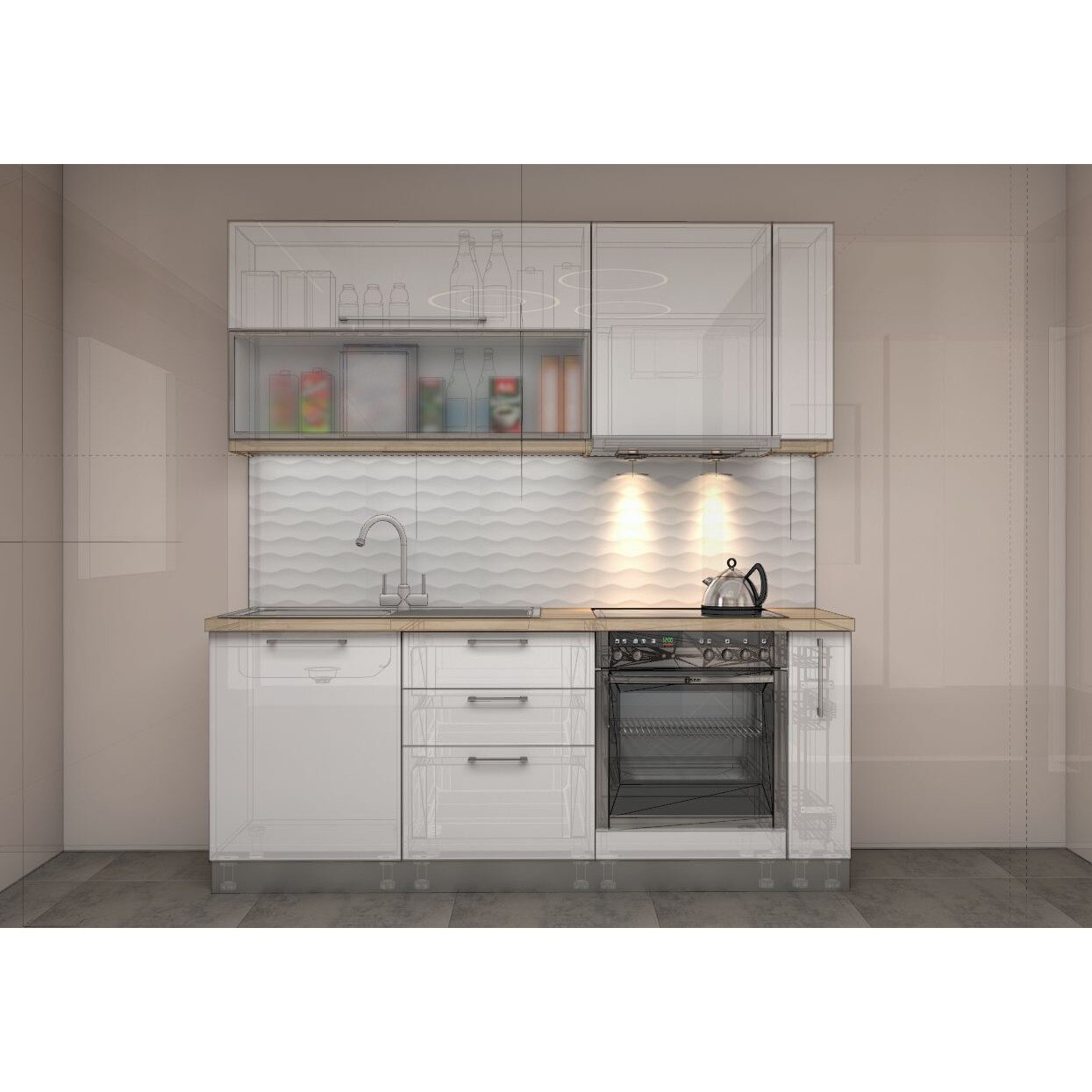 Set Bucatarie CHARM 07 200cm, Fronturi MDF Lucios Orange, Blat ...