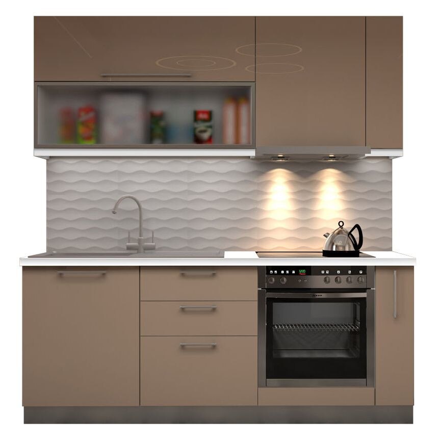 Set Bucatarie CHARM 07 200cm, Fronturi MDF Lucios Capucino, Blat Alb ...