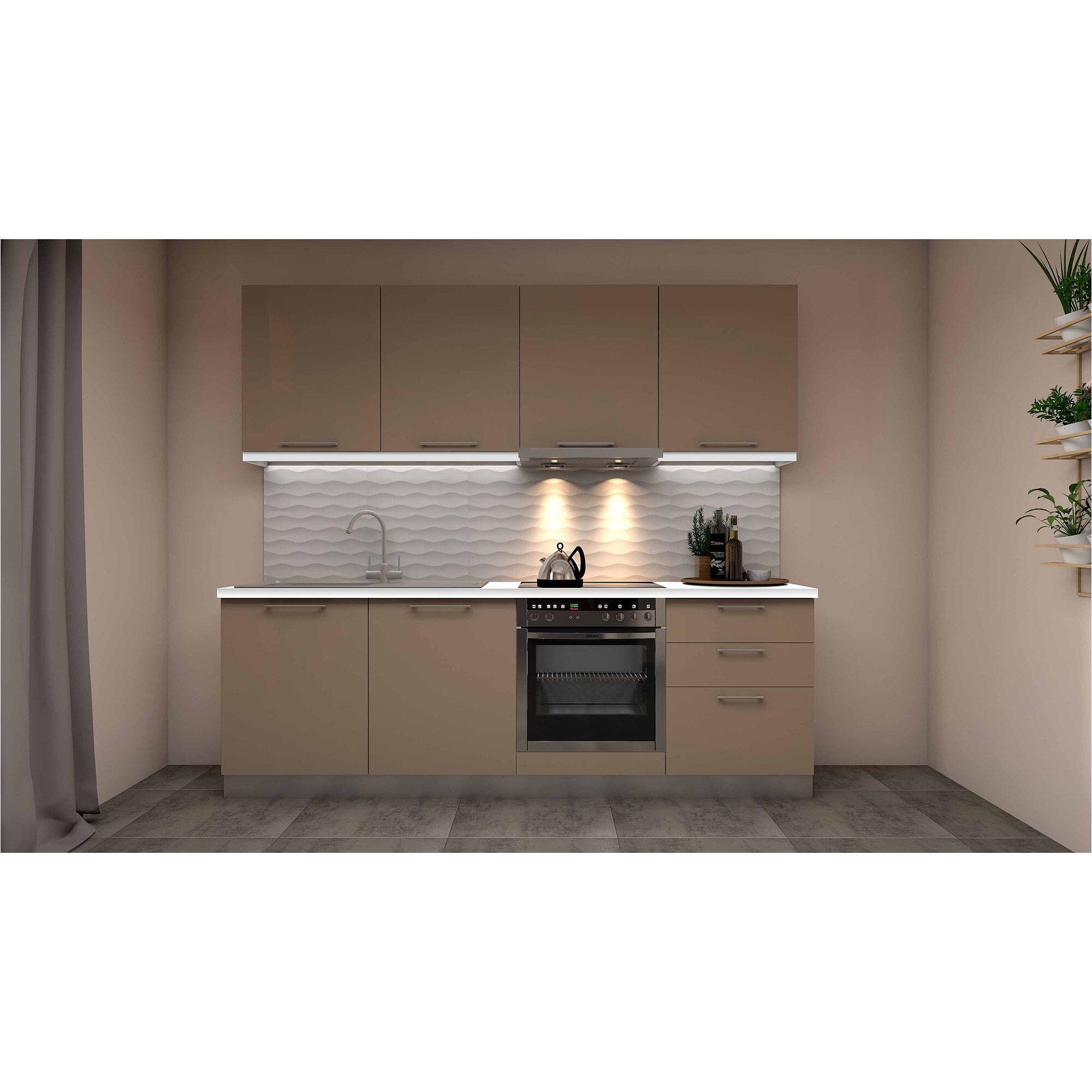 Set Bucatarie CHARM 09 240cm, Fronturi PAL Capucino 1, Blat Alb Perlat ...