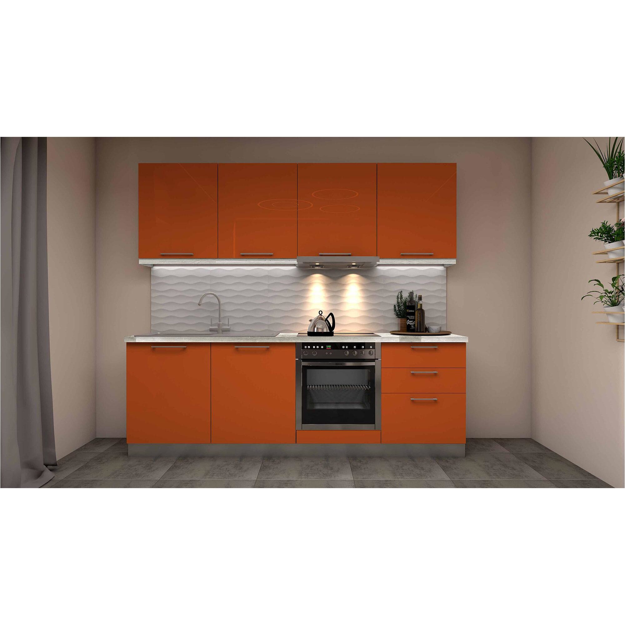 Set Bucatarie CHARM 09 240cm, Fronturi MDF Lucios Orange, Blat Lemn ...