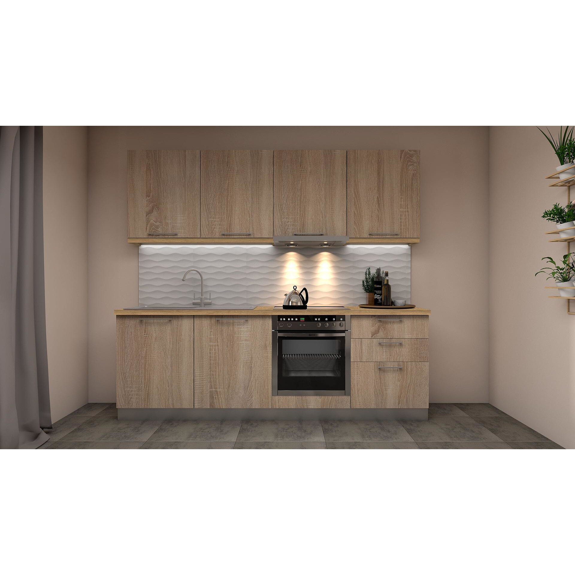 Set Bucatarie CHARM 09 240cm, Fronturi PAL Sonoma 1, Blat Stejar Piatra ...