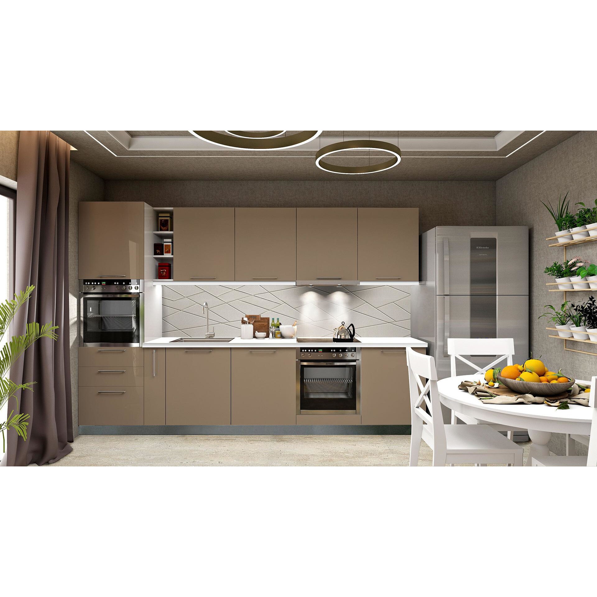 Set Bucatarie CHARM 10 320cm, Fronturi PAL Capucino 1, Blat Alb Perlat ...
