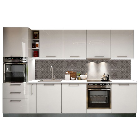 Set Bucatarie CHARM 10 320cm, Fronturi MDF Lucios Alb, Blat Alb Perlat ...