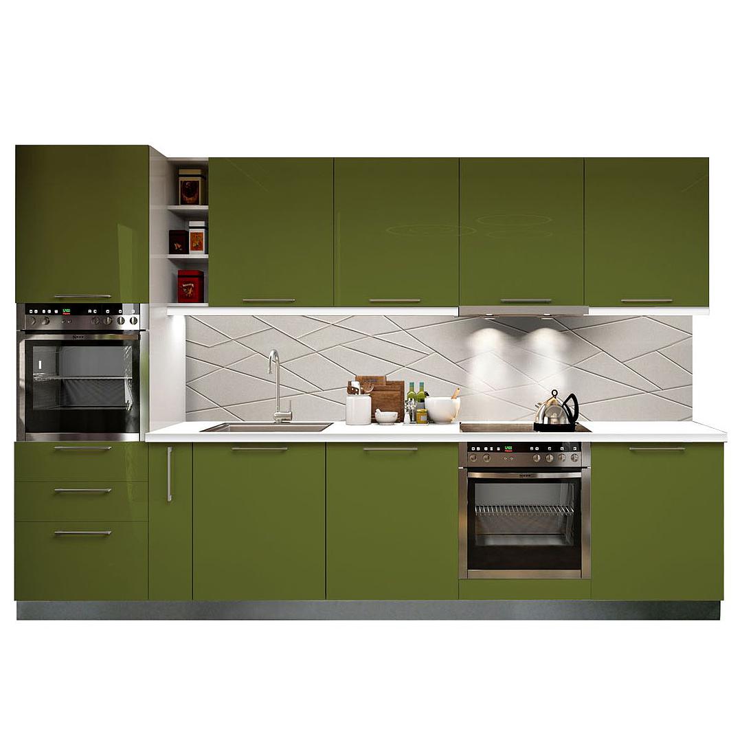 Set Bucatarie CHARM 10 320cm, Fronturi MDF Lucios Verde, Blat Alb ...