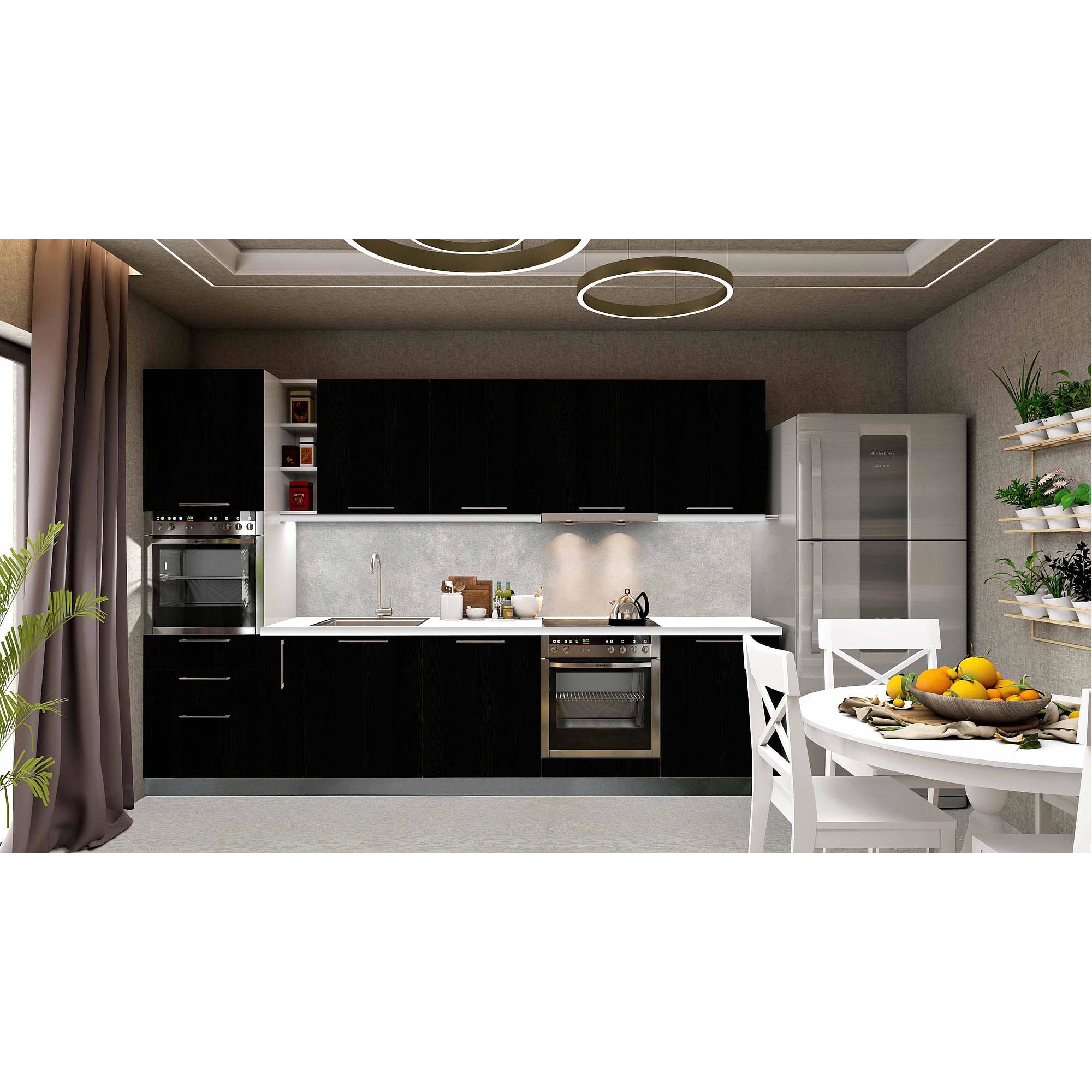 Set Bucatarie CHARM 10 320cm, Fronturi PAL Negru Fumuriu, Blat Alb ...