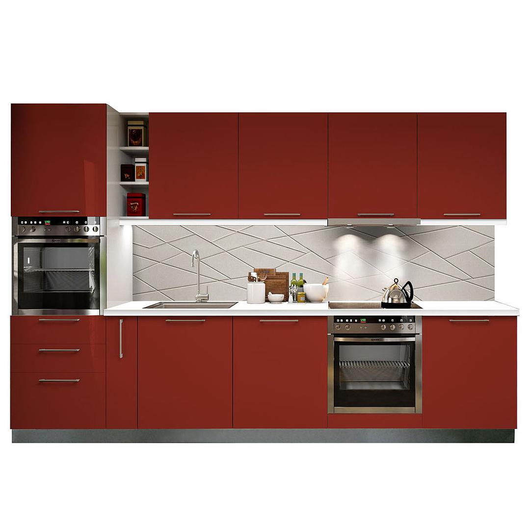 Set Bucatarie CHARM 10 320cm, Fronturi PAL Rosu Ceramic, Blat Alb ...