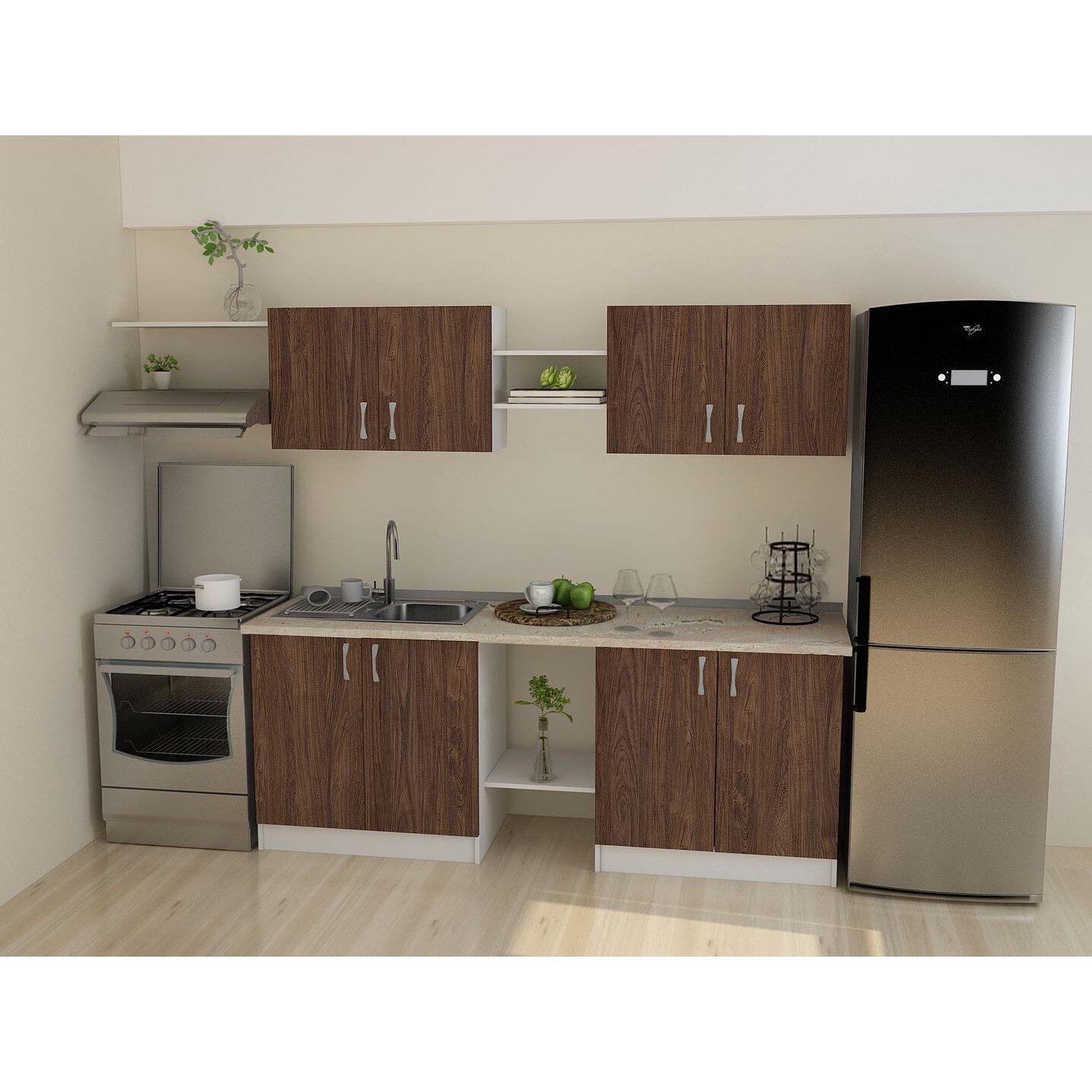 Set Bucatarie START 02 260cm, Fronturi PAL Lemn Antichizat 04, Blat ...