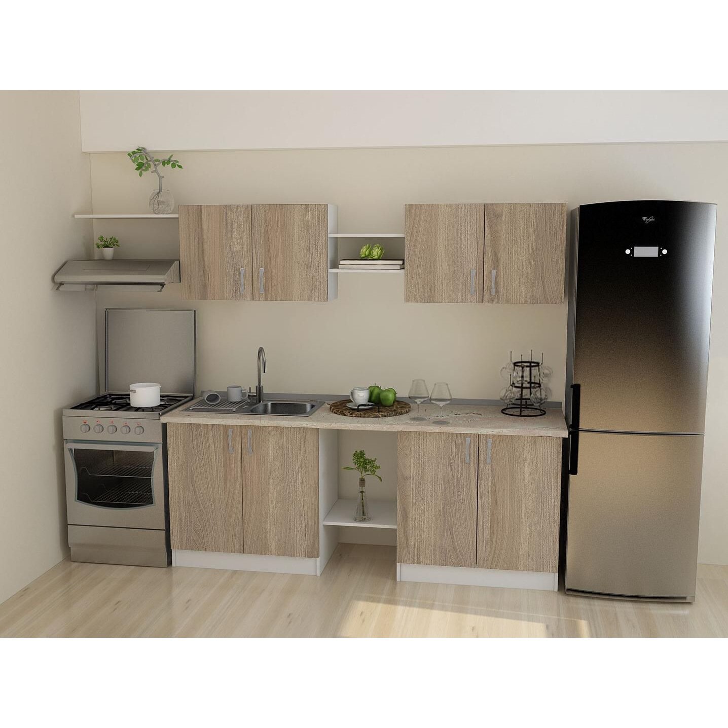 Set Bucatarie START 02 260cm, Fronturi PAL Ulm Deschis, Blat Niagara ...