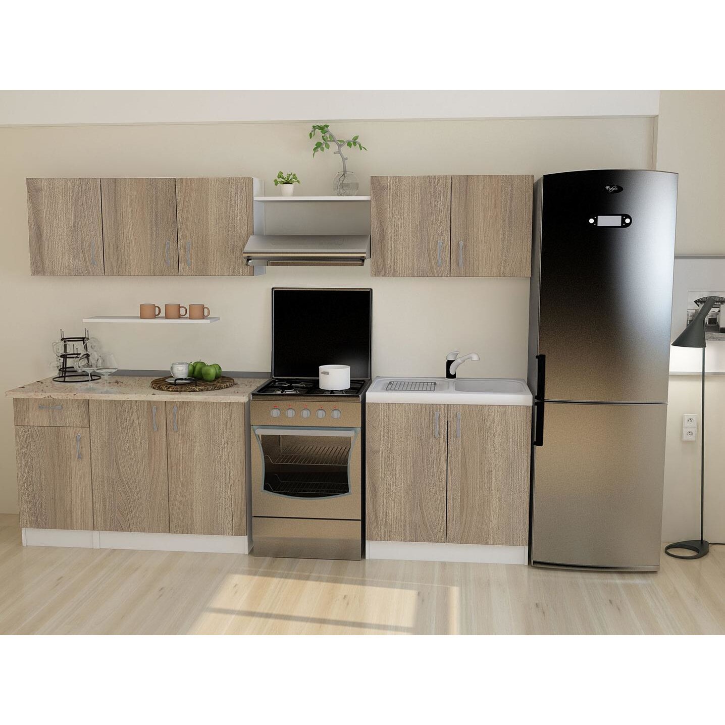 Set Bucatarie START 05 260cm, Fronturi PAL Ulm Deschis, Blat Niagara ...