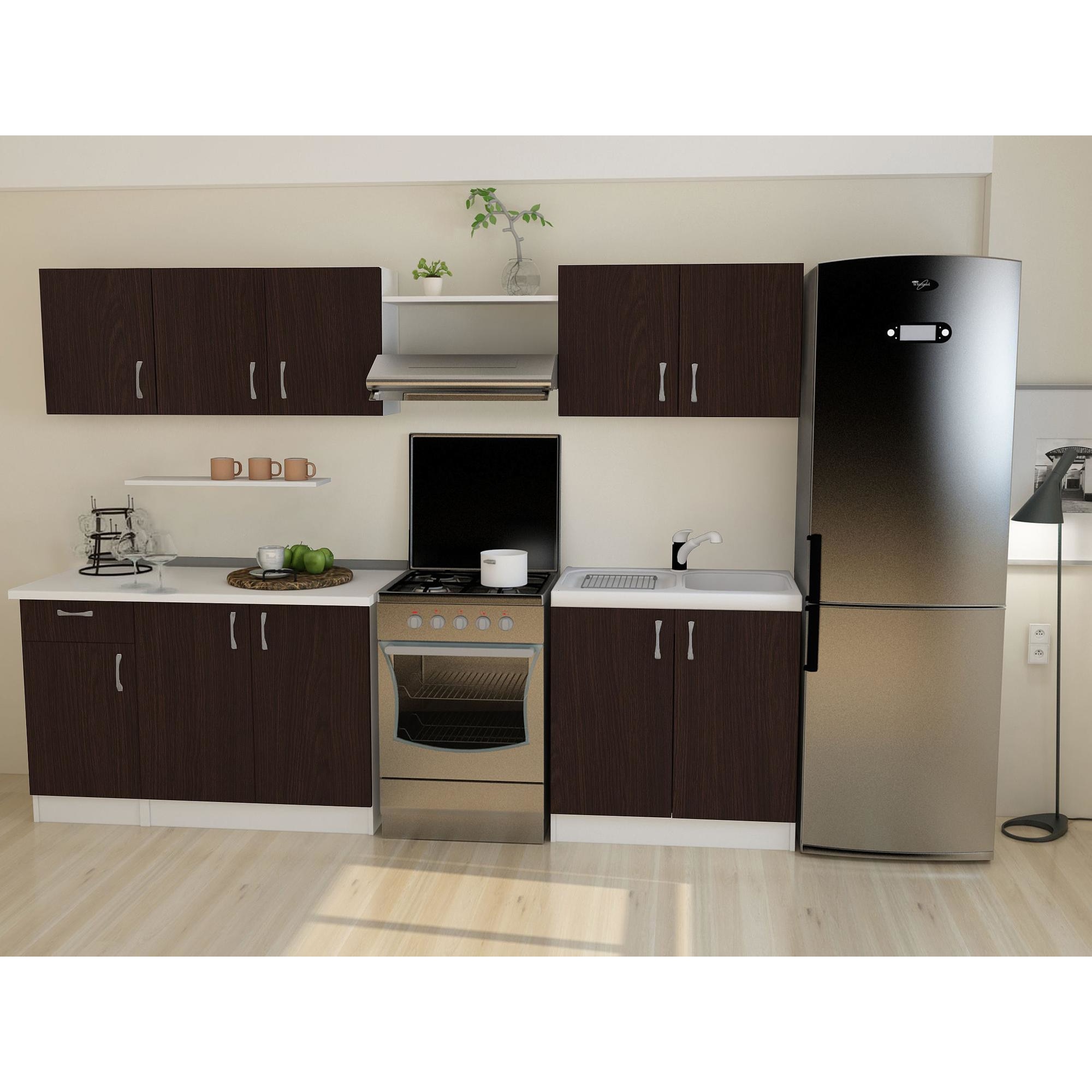 Set Bucatarie START 05 260cm, Fete PAL Wenge, Blat Alb Perlat, Manere ...