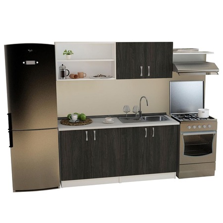 Set Bucatarie START 07 220cm, Fronturi PAL Lemn Antracit, Blat Alb ...