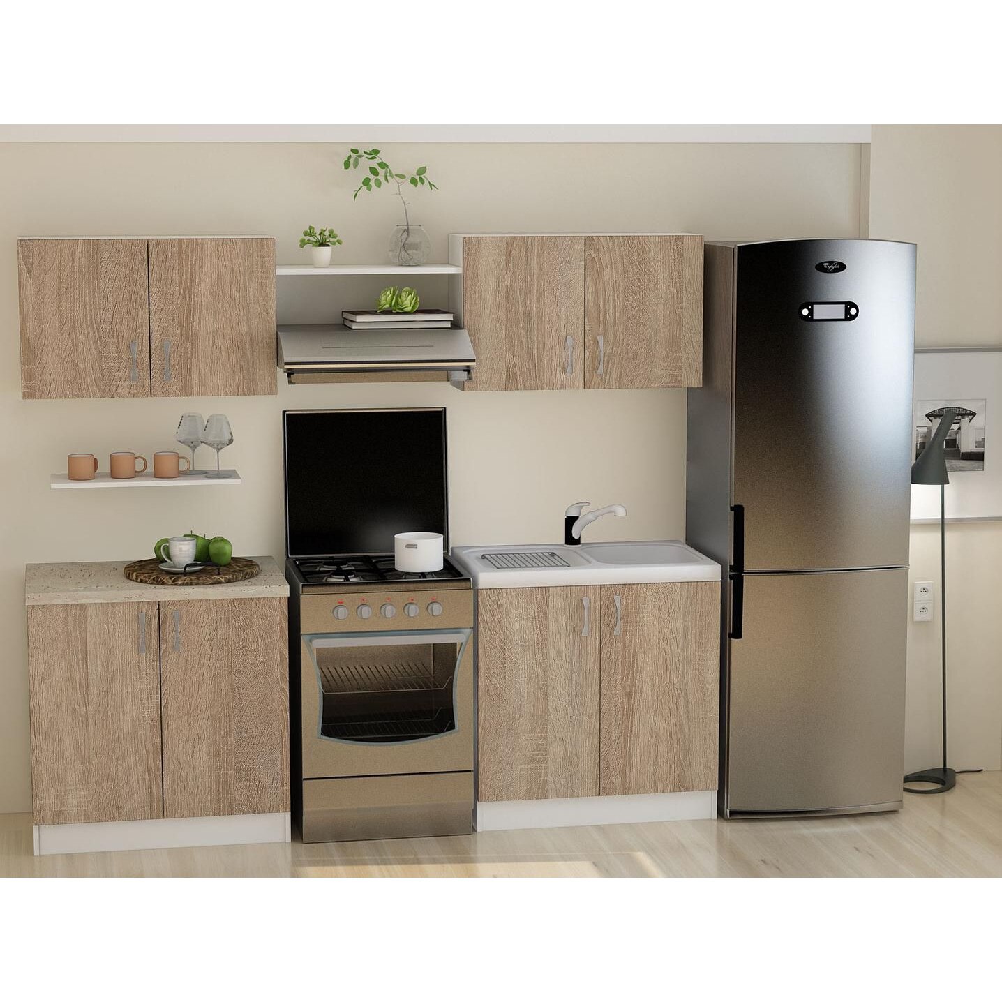 Set Bucatarie START 08 220cm, Fronturi PAL Sonoma 04, Blat Niagara ...