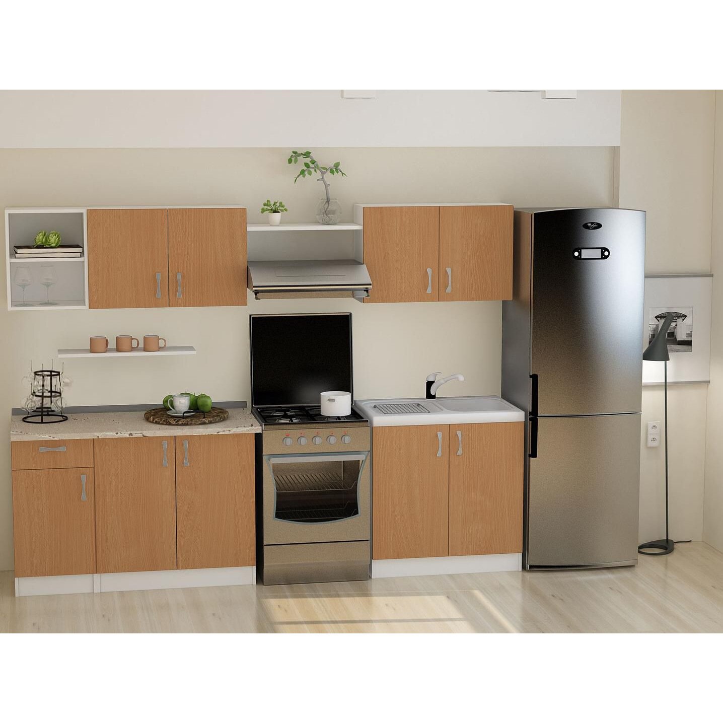 Set Bucatarie START 09 260cm, Fronturi PAL Fag, Blat Niagara, Manere ...