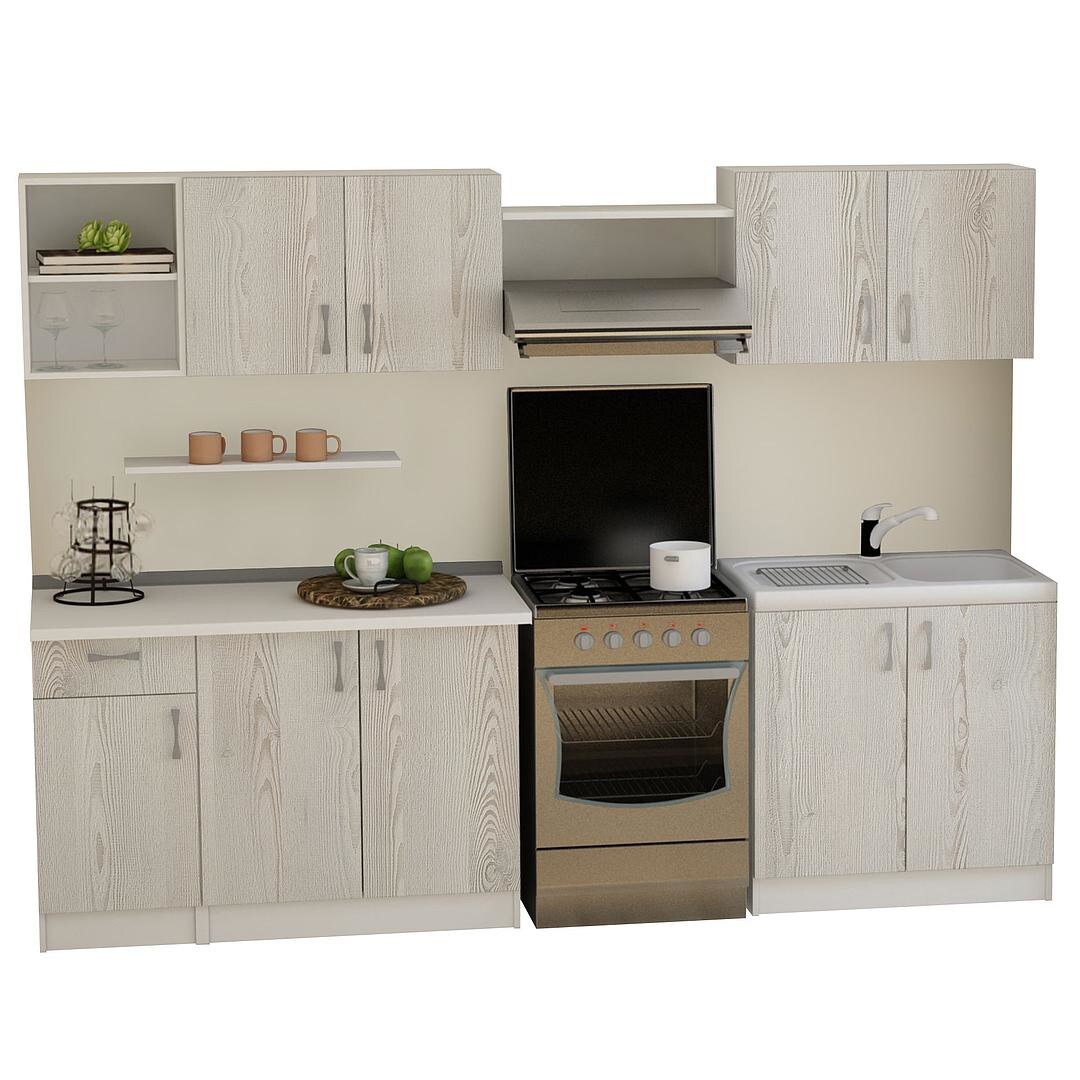 Set Bucatarie START 09 260cm, Fronturi PAL Pin Alb 04, Blat Alb Perlat ...