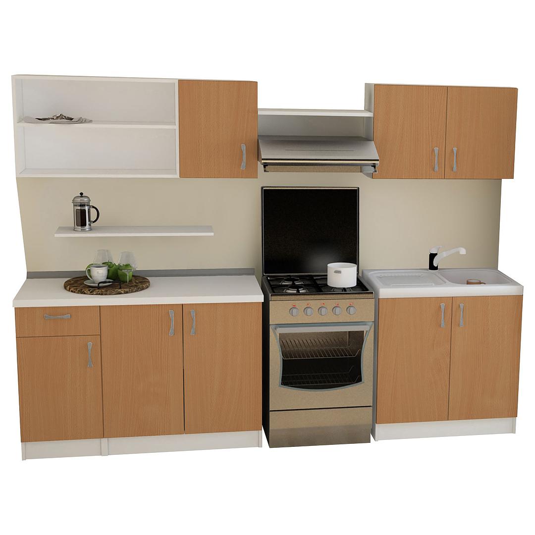 Set Bucatarie START 10 260cm, Fronturi PAL Fag, Blat Alb Perlat, Manere ...