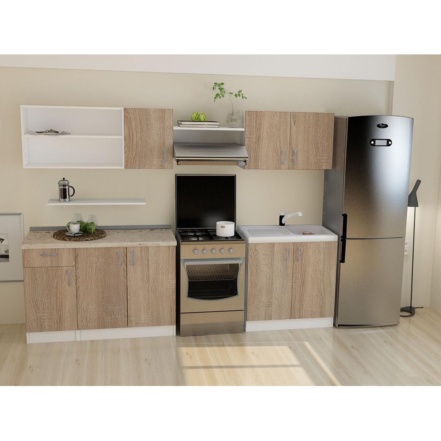 Set Bucatarie START 10 260cm, Fronturi PAL Sonoma 04, Blat Niagara ...