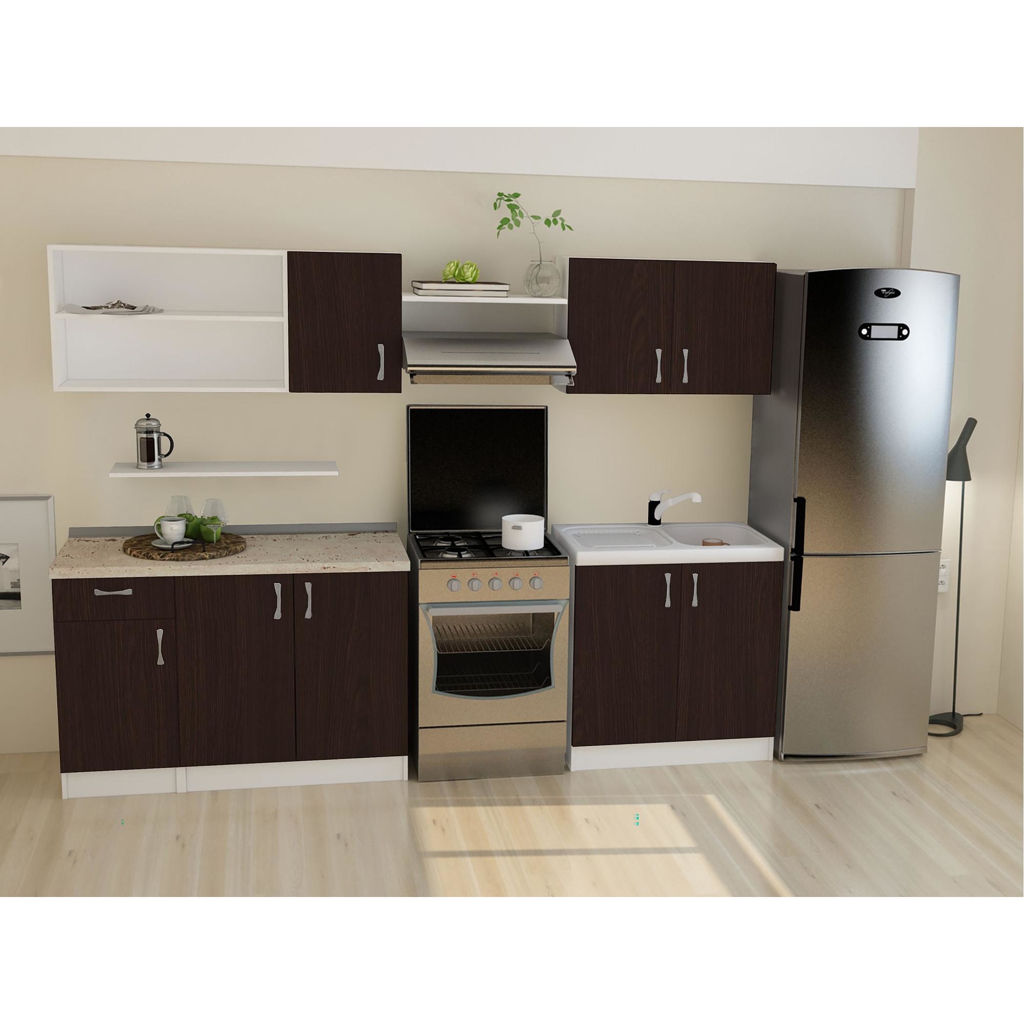 Set Bucatarie START 10 260cm, Fete PAL Wenge, Blat Niagara, Manere ...