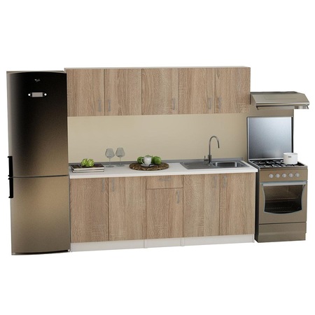 Set Bucatarie START 11 200cm, Fronturi PAL Sonoma 04, Blat Alb Perlat ...