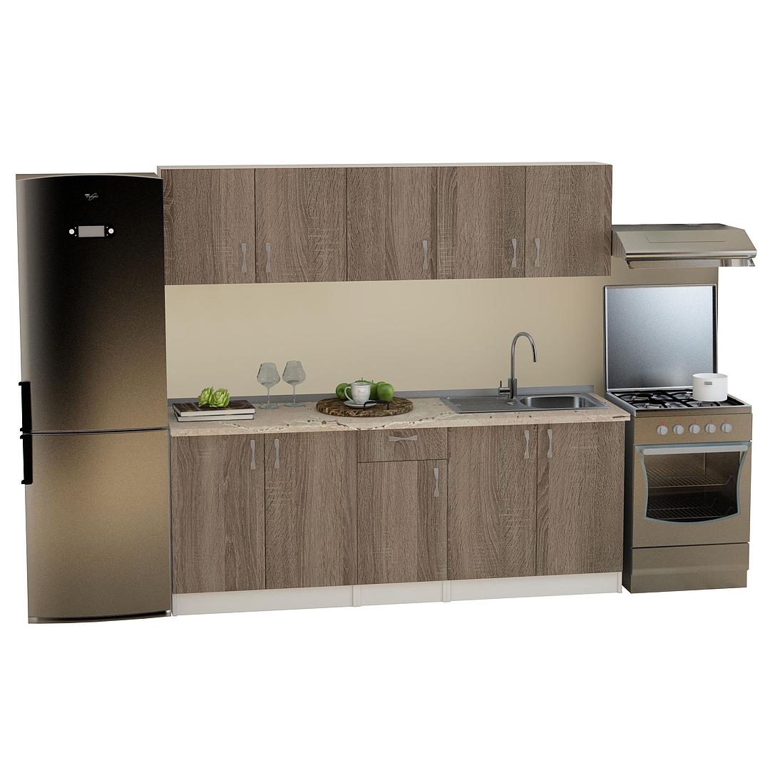 Set Bucatarie START 11 200cm, Fronturi PAL Sonoma Tabac, Blat Niagara ...