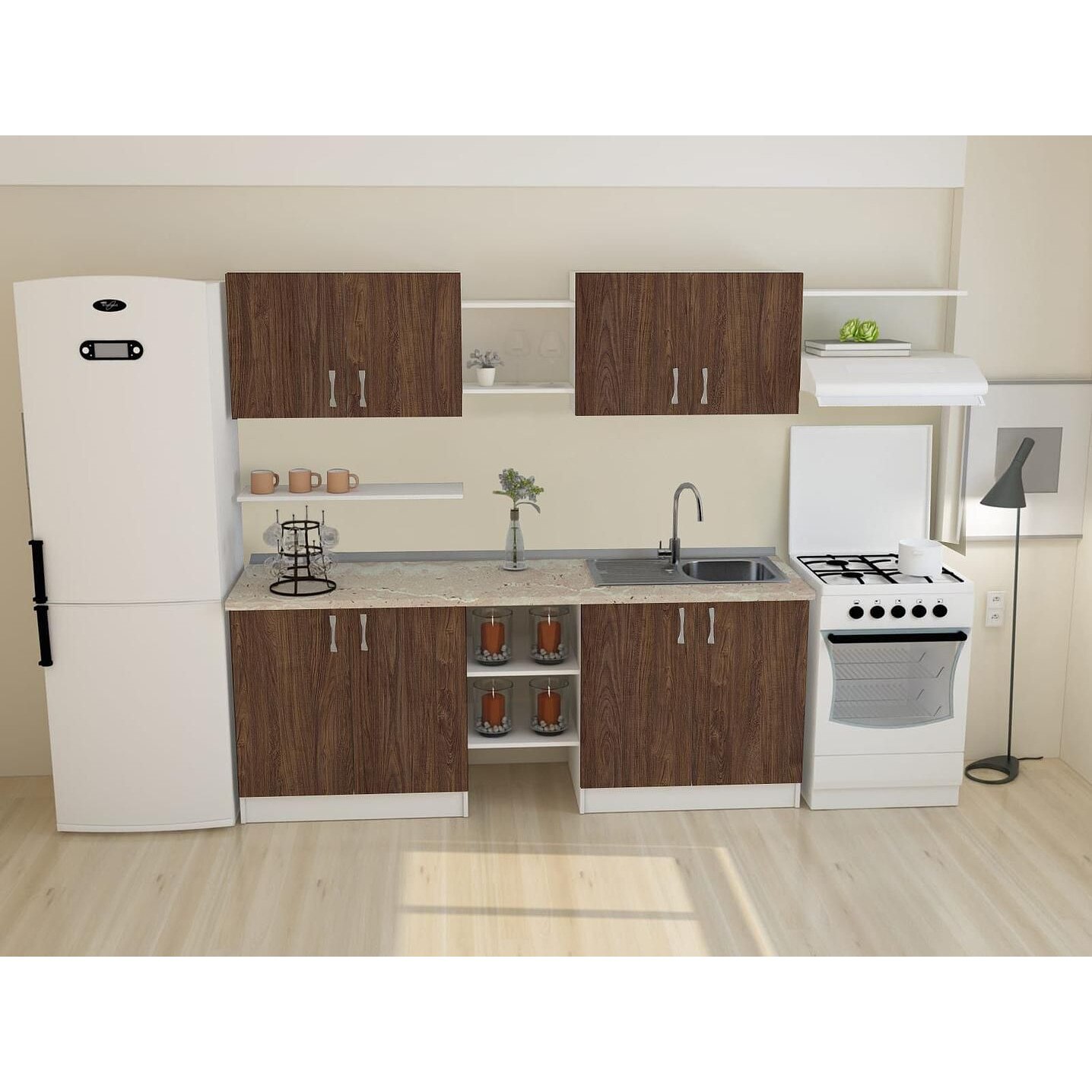 Set Bucatarie START 16 260cm, Fronturi PAL Lemn Antichizat 04, Blat ...