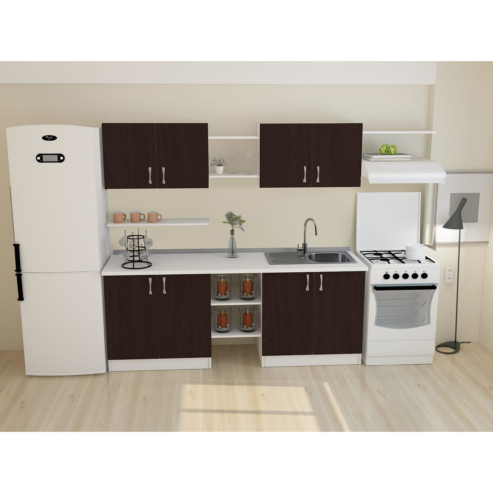 Set Bucatarie START 16 260cm, Fete PAL Wenge, Blat Alb Perlat, Manere ...