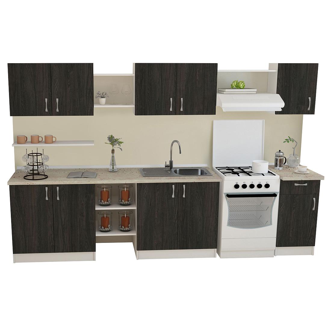 Set Bucatarie START 17 300cm, Fronturi PAL Lemn Antracit, Blat Niagara ...