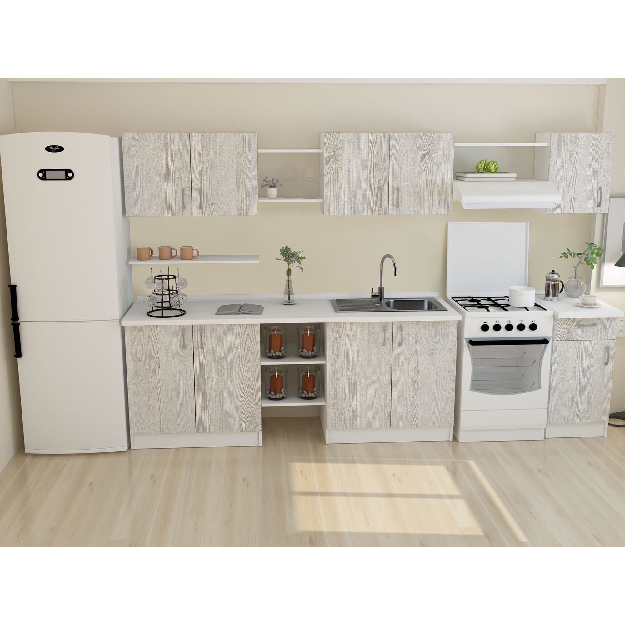 Set Bucatarie START 17 300cm, Fete PAL Pin Alb 04, Blat Alb Perlat ...