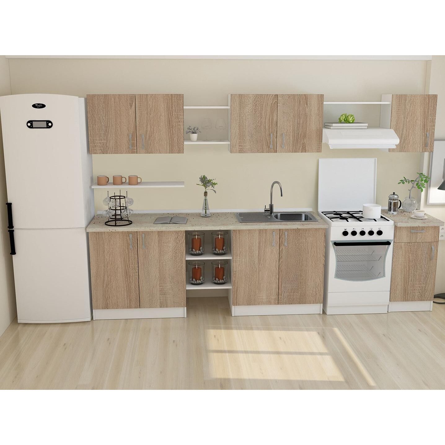 Set Bucatarie START 17 300cm, Fronturi PAL Sonoma 04, Blat Niagara ...