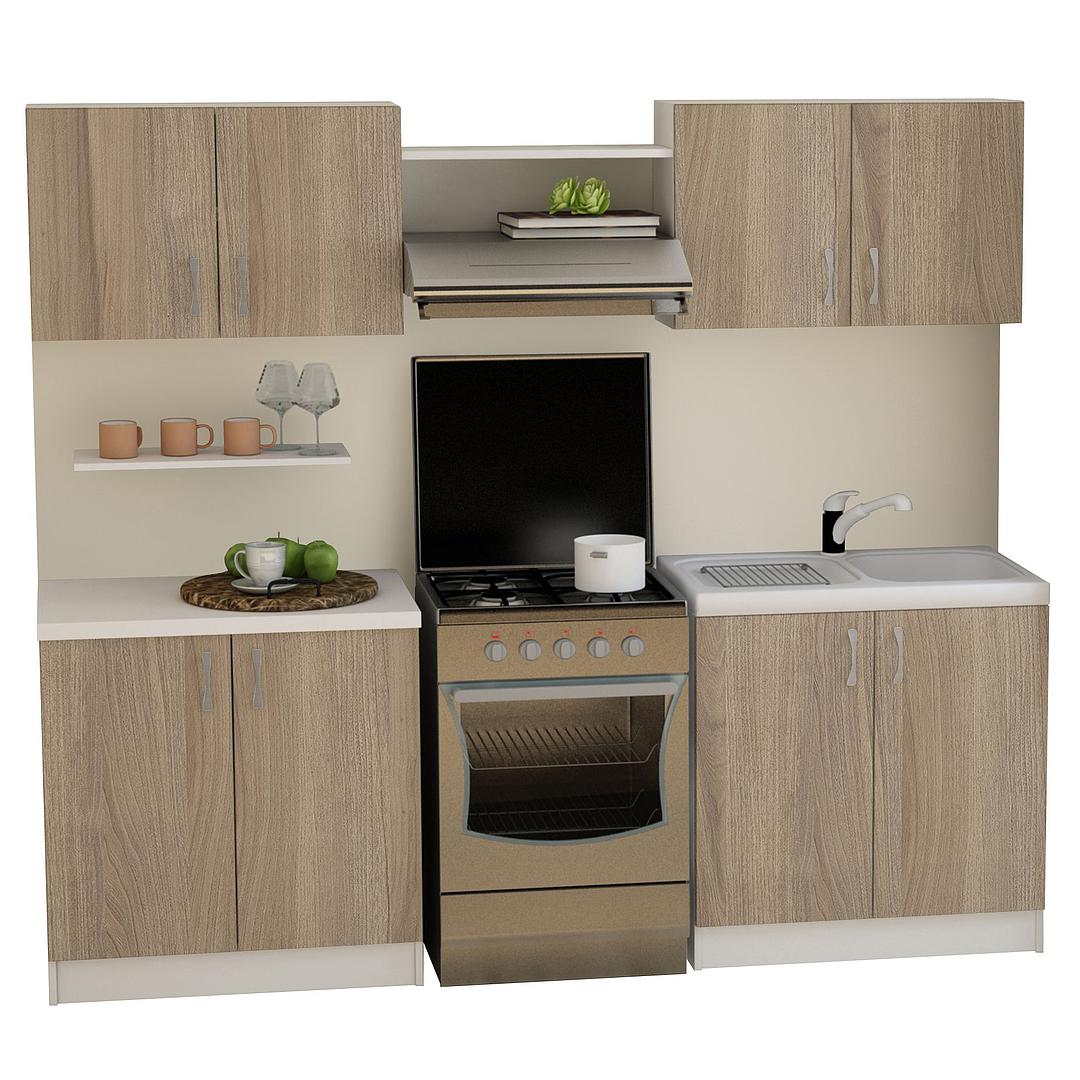 Set Bucatarie START 08 220cm, Fronturi PAL Ulm Deschis, Blat Alb PAL ...