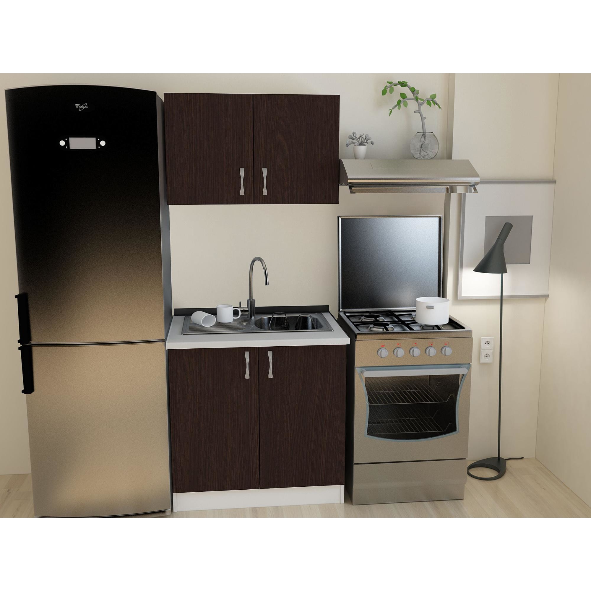 Set Bucatarie START 12 80cm, Fete PAL Wenge, Blat Alb PAL, Manere Satin ...