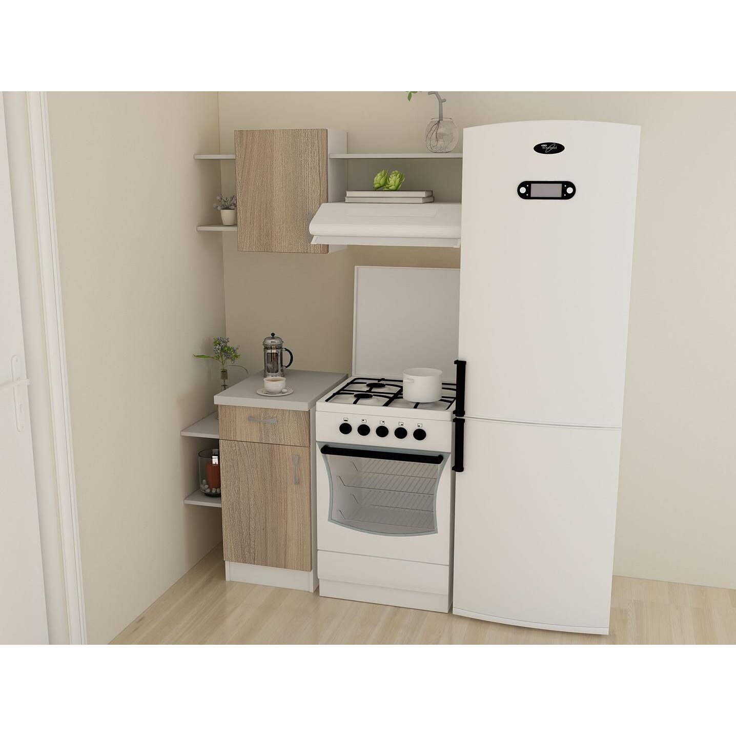 Set Bucatarie START 13 120cm, Fronturi PAL Ulm Deschis, Blat Alb PAL ...