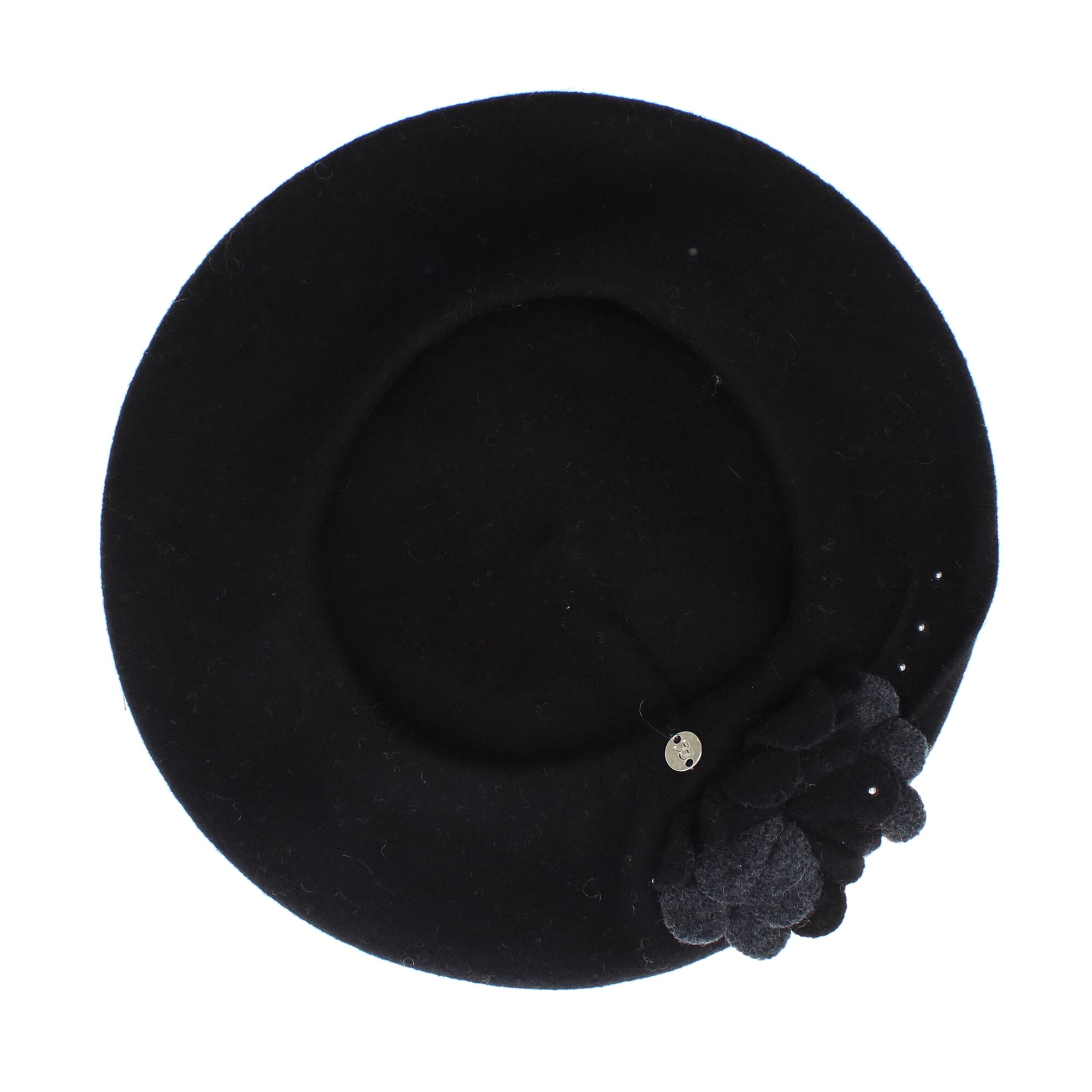 Bereta de dama, Rabionek, 100% lana, one size, model cu flori, Negru ...