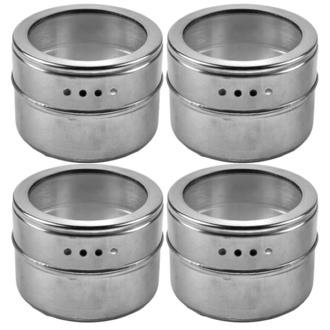 Set 4 borcanele metalice, cu capac transparent, megnetic, gri, 6 x 4 cm ...