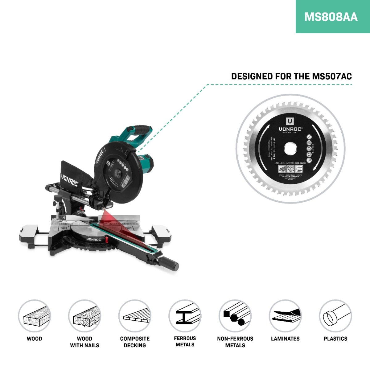 Panza circulara multi-material, VONROC, MS808AA, Ø255 x 30mm - 48T ...