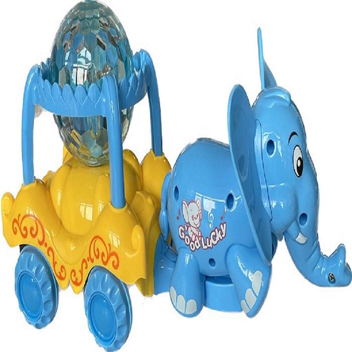 Trasura de jucarie cu elefant, cu sunete si luminite disco, albastru ...