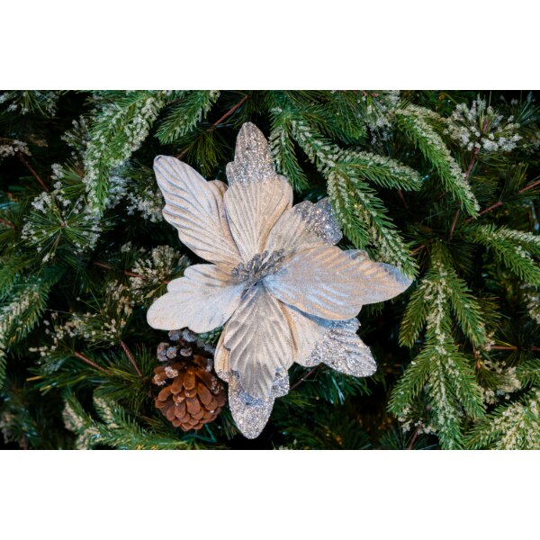 Decoratiune pentru brad in forma de floare, culoare gri, dimensiune ...