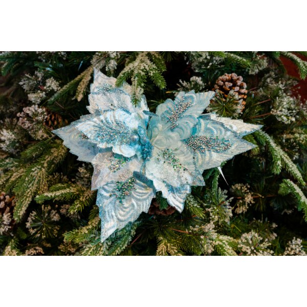 Decoratiune pentru brad in forma de floare, culoare albastru ...