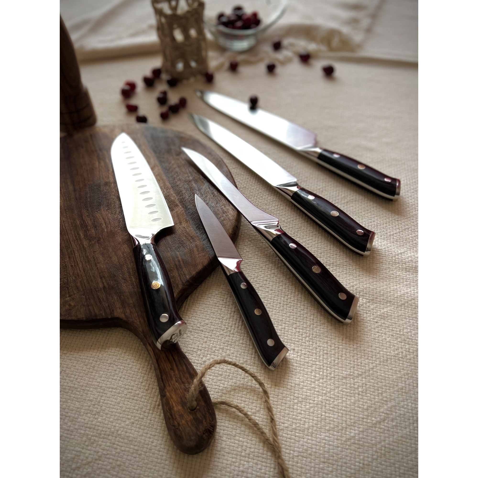 Set cutite de bucatarie, Oldpard, maner Pakkawood, otel inoxidabil cu ...