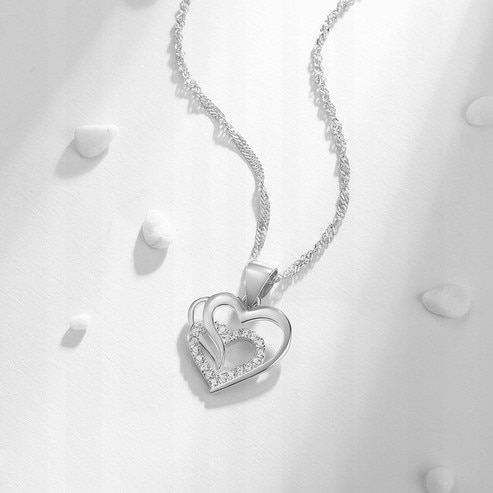 Colier Elegant din Argint 925 Rodiat cu Pandantiv Inima si Zirconii ...