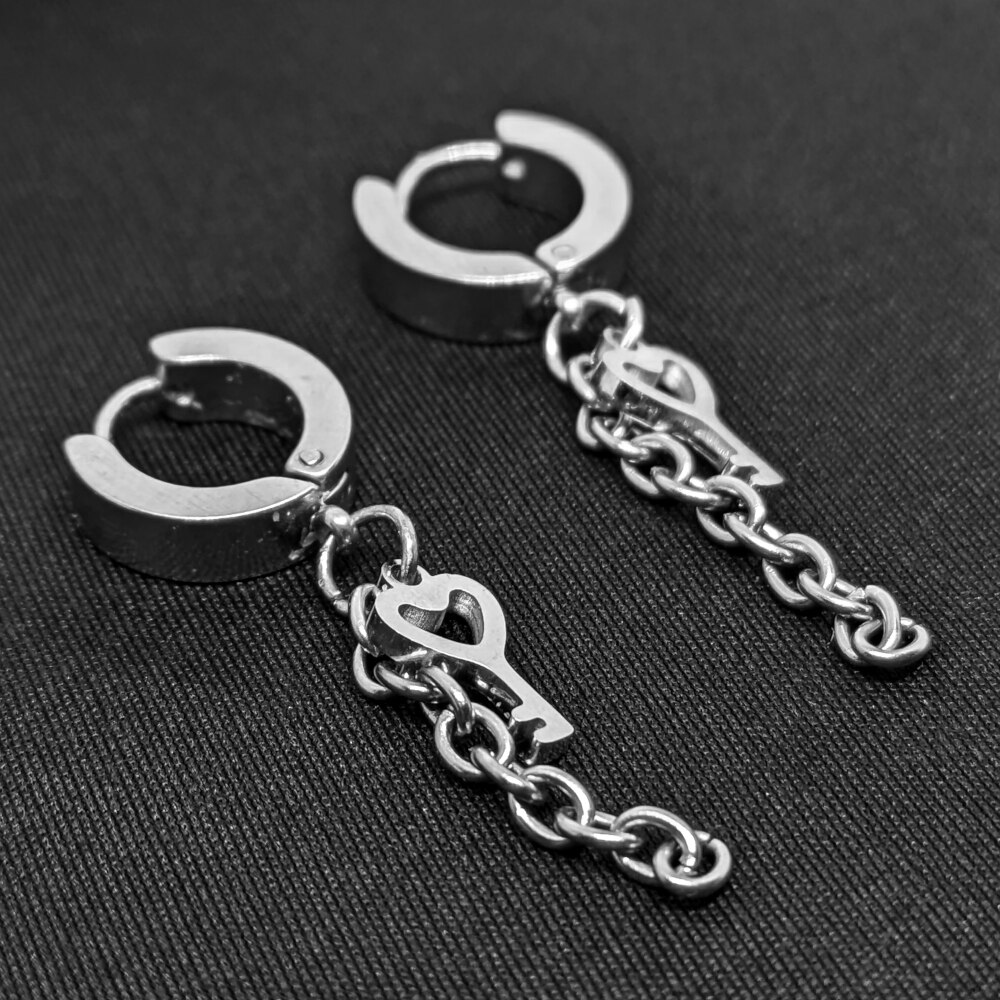 Ezüst színű nemesacél Szív Kulcs fülbevaló lánccal - eMAG.hu