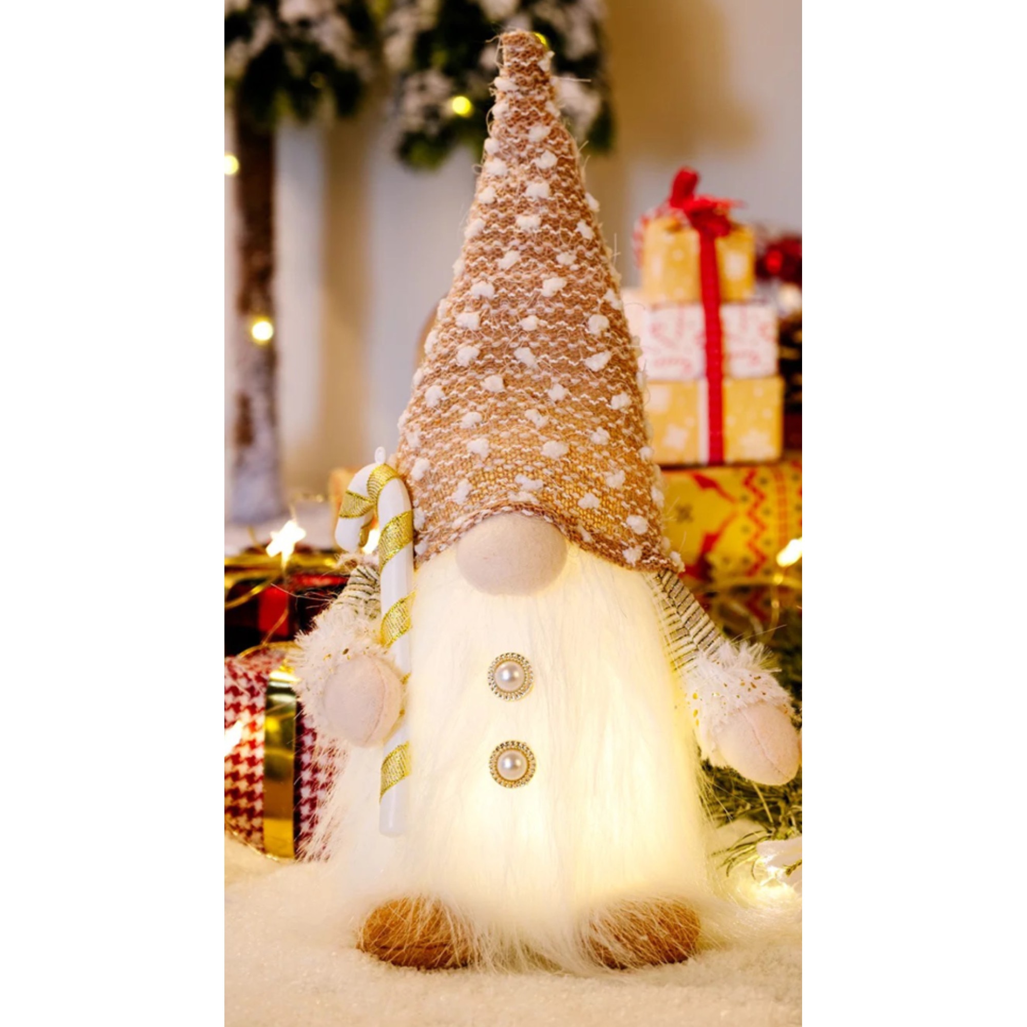 Decoratiune Craciu, Gnom cu led, alb, 30 cm - eMAG.ro